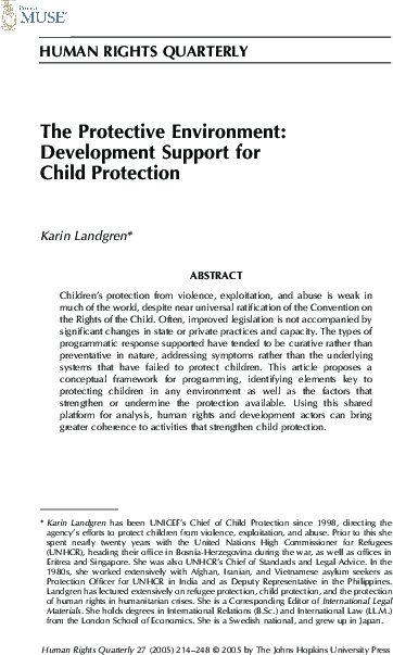 The Protective Environment: Development support for child protection ...