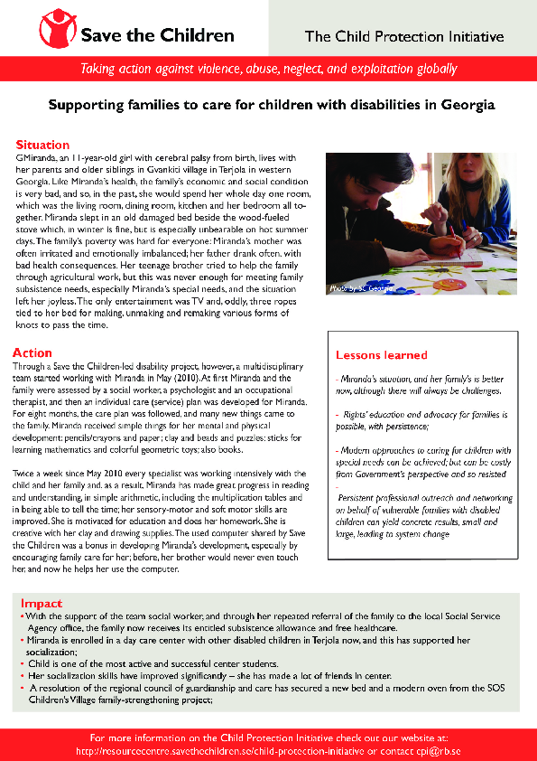 Case Study. Supporting families to care for children with disabilities ...