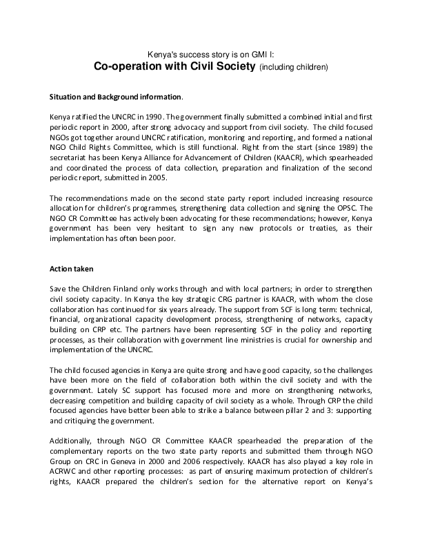 Case study - Kenya. Child Rights Governance Initiative - Save the ...