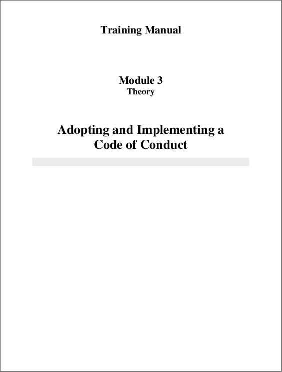 Training Manual: Adopting and Implementing a code of conduct. Module 3 ...