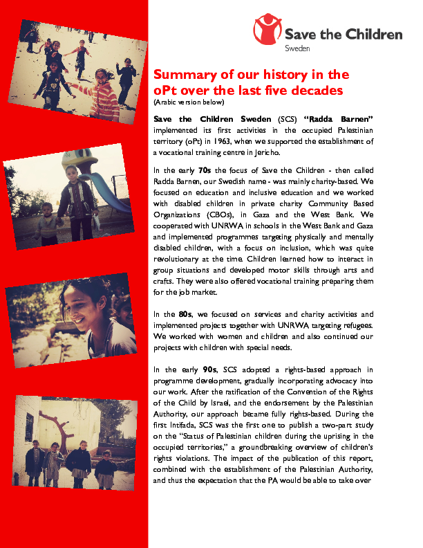 Summary of Save the Children Sweden's history in the Occupied ...